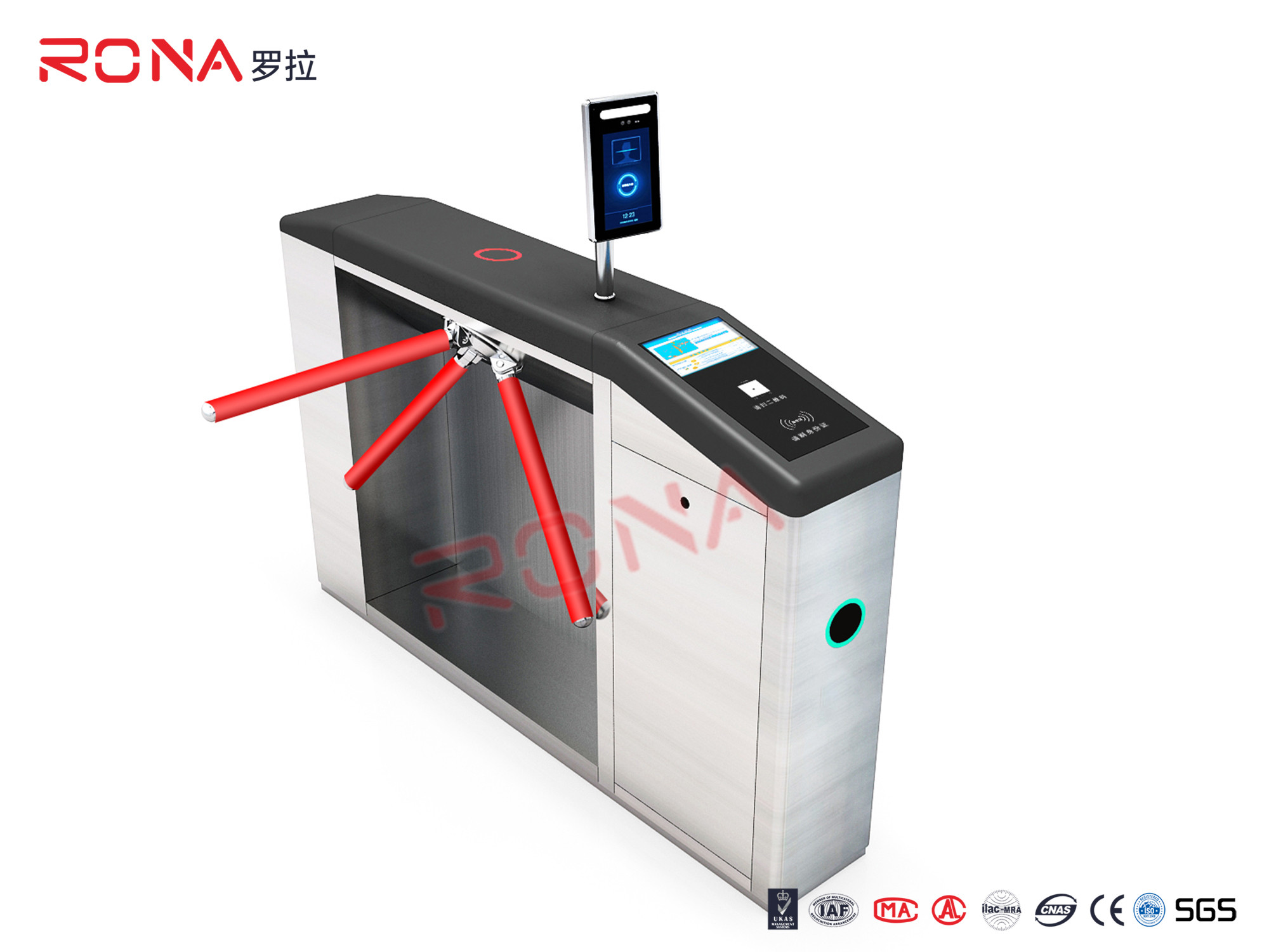 RFID Reader Entrance Tripod Turnstile Gate Dengan Sistem Tiket
